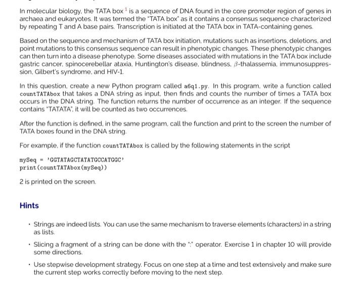 Solved In molecular biology, the TATA box 1 is a sequence of | Chegg.com