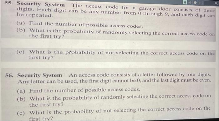 Solved 55. Security System The access code for a garage door | Chegg.com