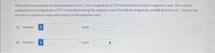 Solved The x vector component of a displacement vector rˉ | Chegg.com