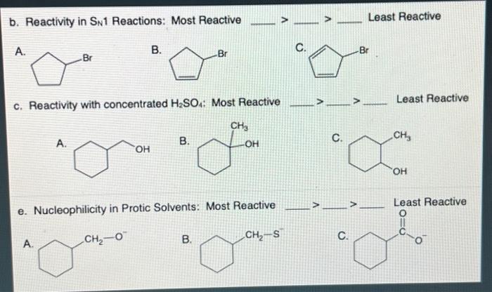 Solved b. Reactivity in SN1 Reactions: Most Reactive A. Br | Chegg.com