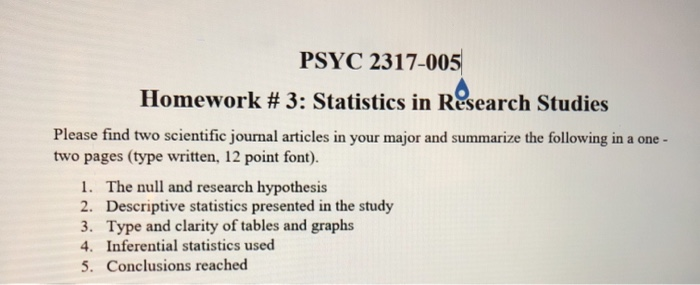 PSYC 2317-005 Homework #3: Statistics in Research | Chegg.com