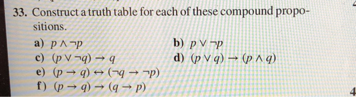 Solved 33. Construct a truth table for each of these | Chegg.com