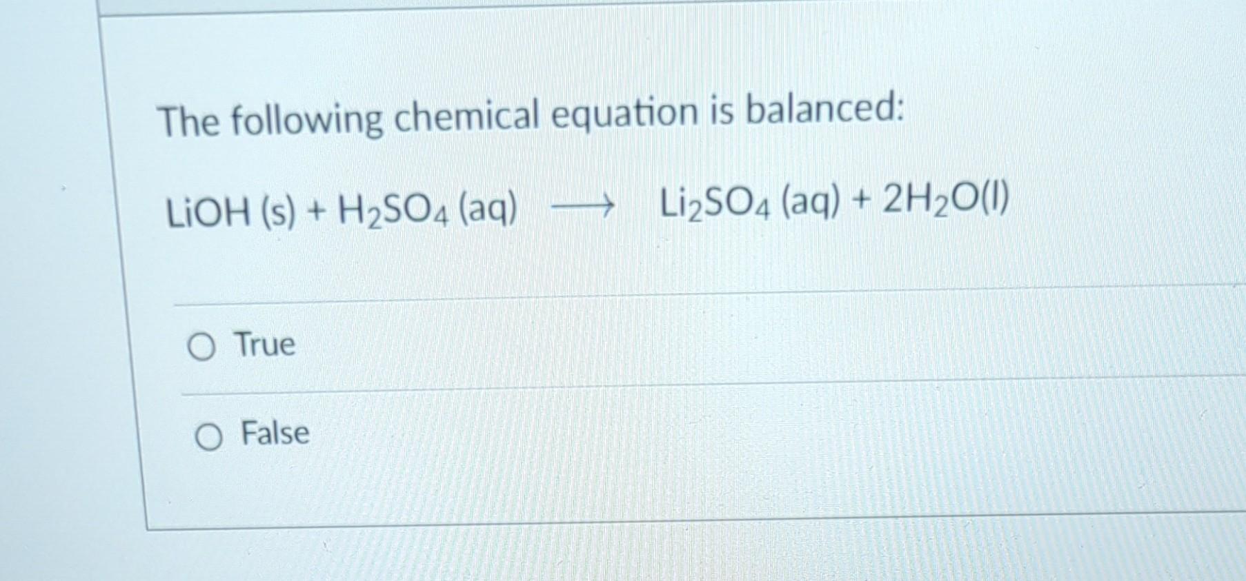 Solved The following chemical equation is balanced: | Chegg.com