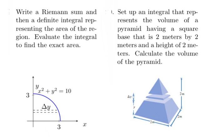Solved Write a Riemann sum and then a definite integral | Chegg.com