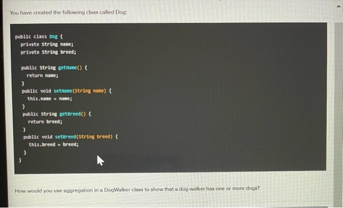 Solved You have created the following class called Dog: How | Chegg.com