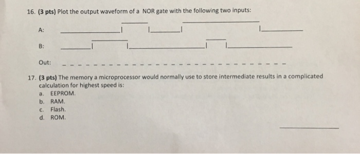 Solved 16. (3 pts) Plot the output waveform of a NOR gate | Chegg.com