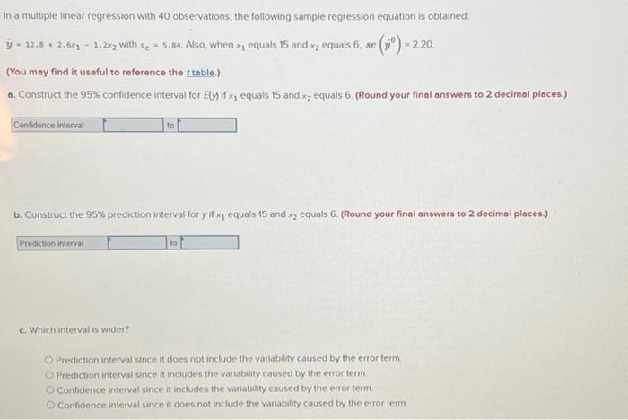 In a multiple linear regression with 40 observations, | Chegg.com