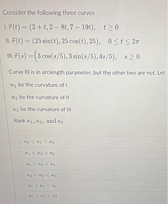 Solved Consider the following three curves 1. | Chegg.com