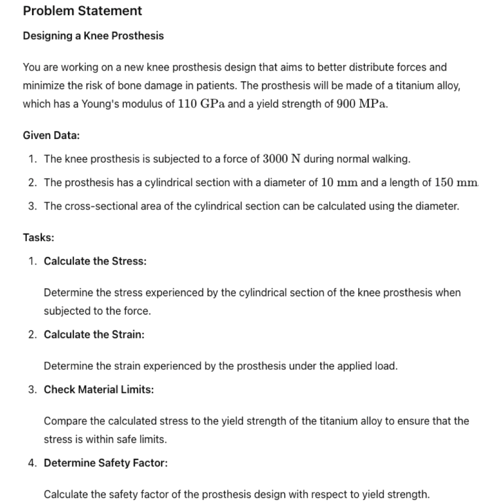 Solved Problem Statement Designing a Knee Prosthesis You are | Chegg.com