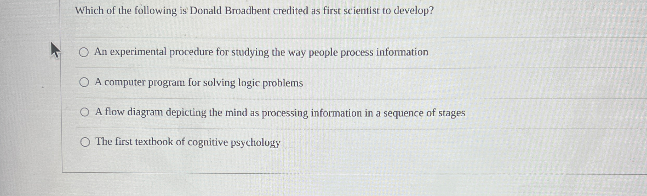 Solved Which of the following is' ﻿Donald Broadbent credited | Chegg.com