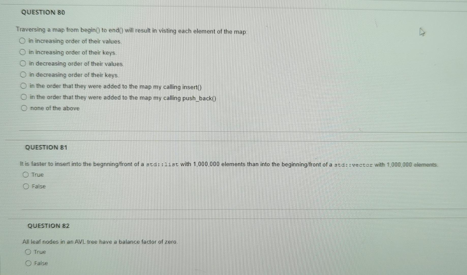 Solved QUESTION 80 Traversing a map from begin() to end() | Chegg.com