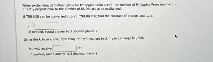 Solved When exchanging US Dollars (USD) for Philippine Pesos | Chegg.com