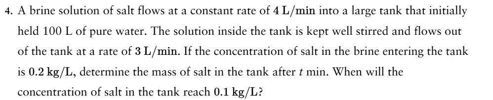 Solved A brine solution of ﻿salt flows at ﻿a constant rate | Chegg.com