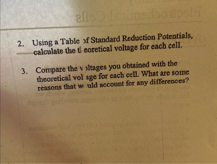 Solved 2. calculate theoretical voltage for each cell 3. | Chegg.com