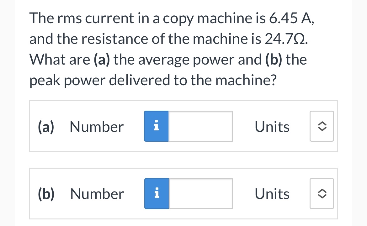 Solved The rms current in a copy machine is 6.45 ﻿A , ﻿and | Chegg.com