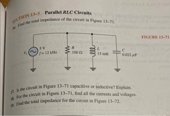 Solved SECTION 13-5 Parallel RLC Circuits 16. Find the total | Chegg.com