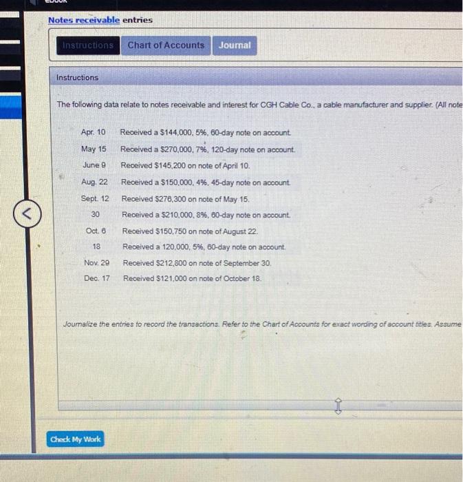 Solved Notes receivable entries Instructions Chart of | Chegg.com
