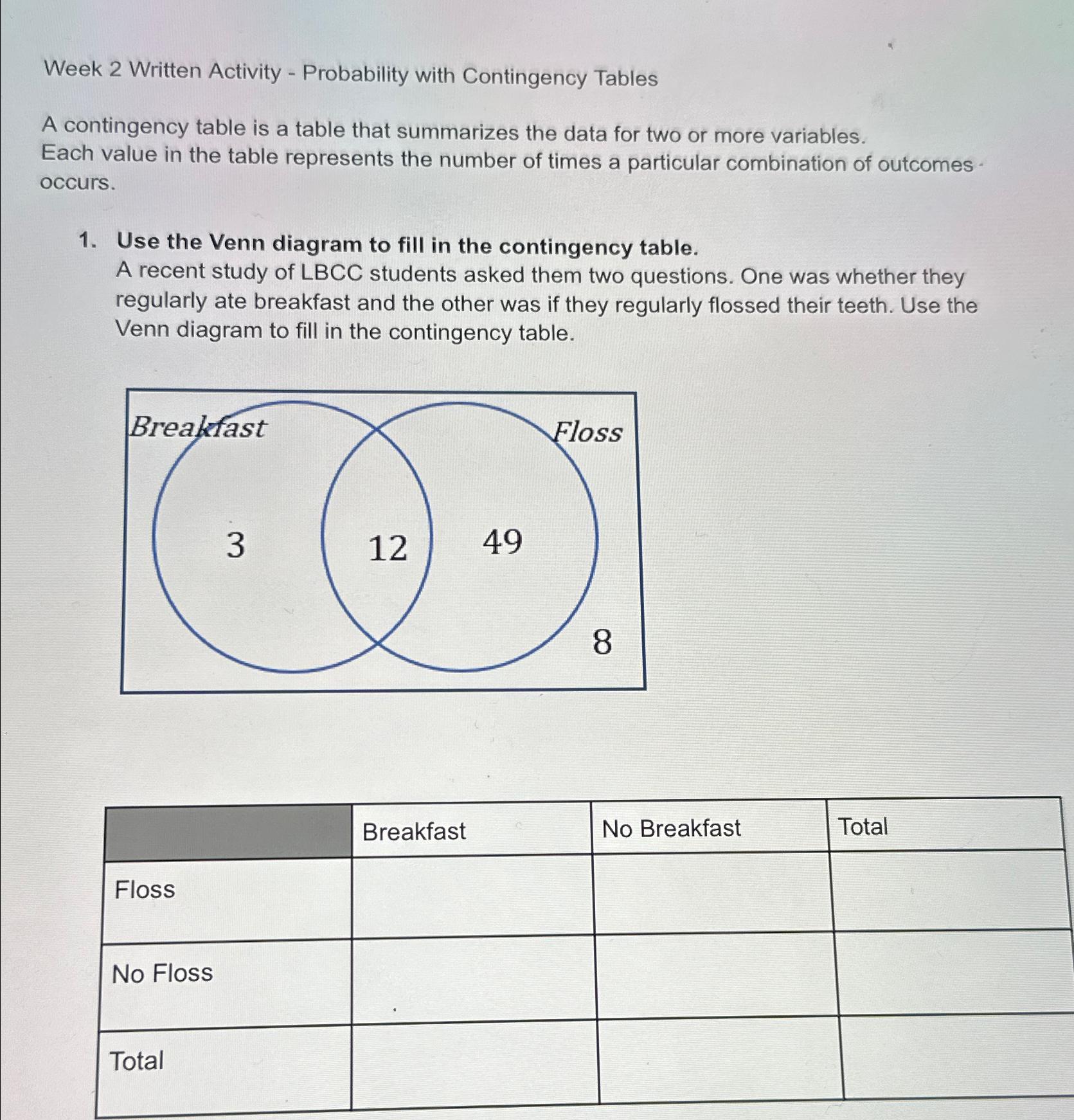 Solved Week 2 ﻿Written Activity - ﻿Probability with | Chegg.com
