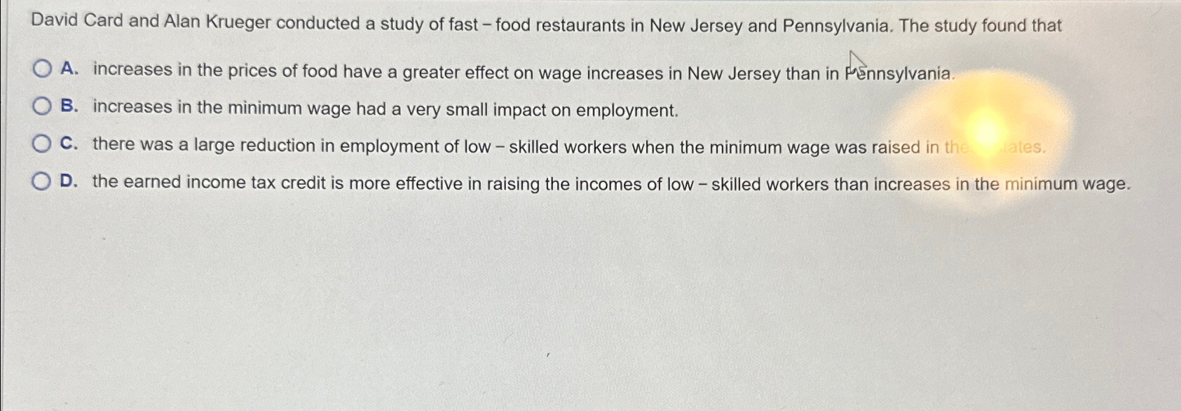 Solved David Card and Alan Krueger conducted a study of fast | Chegg.com