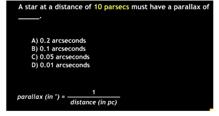 Solved A star at a distance of 10 ﻿parsecs must have a | Chegg.com