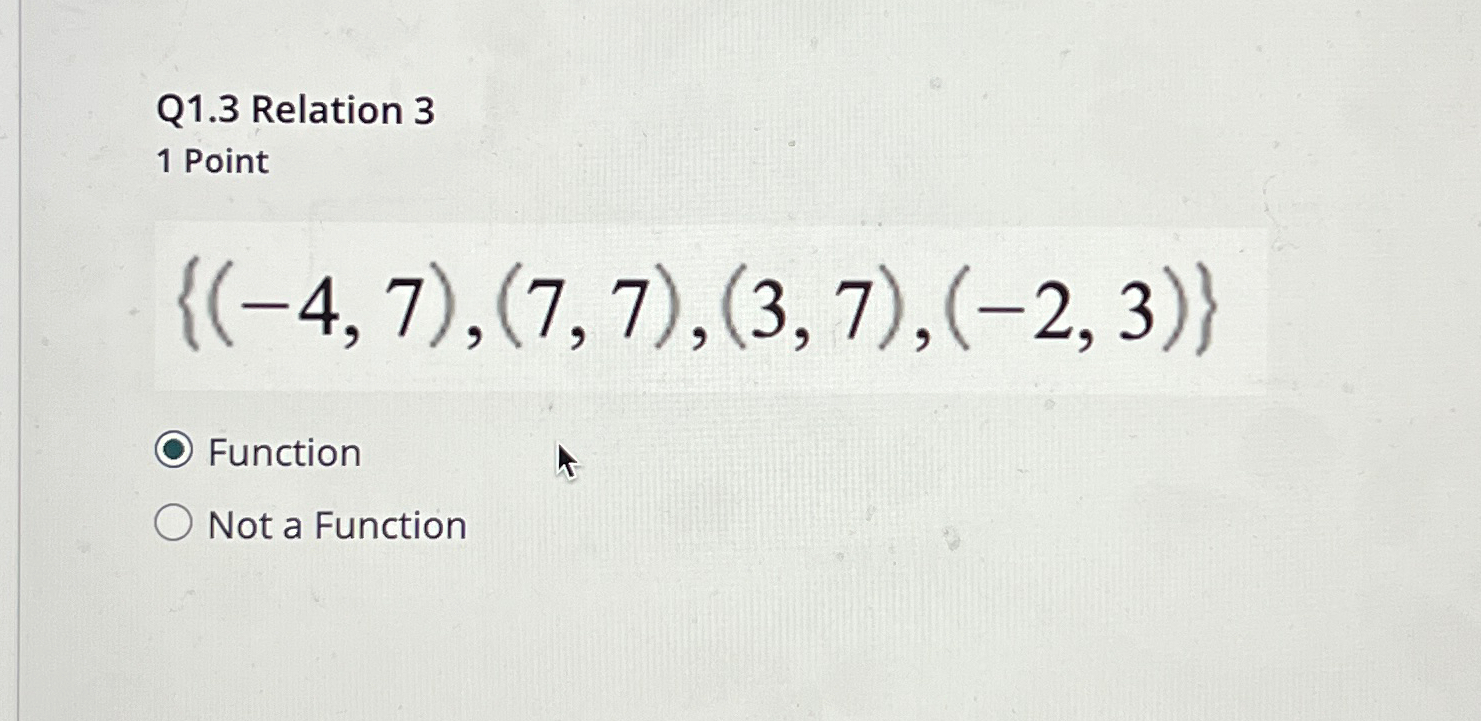 Solved Q1.3 ﻿Relation 3 1 ﻿Point{(-4,7),(7,7),(3,7),(-2,3)} | Chegg.com
