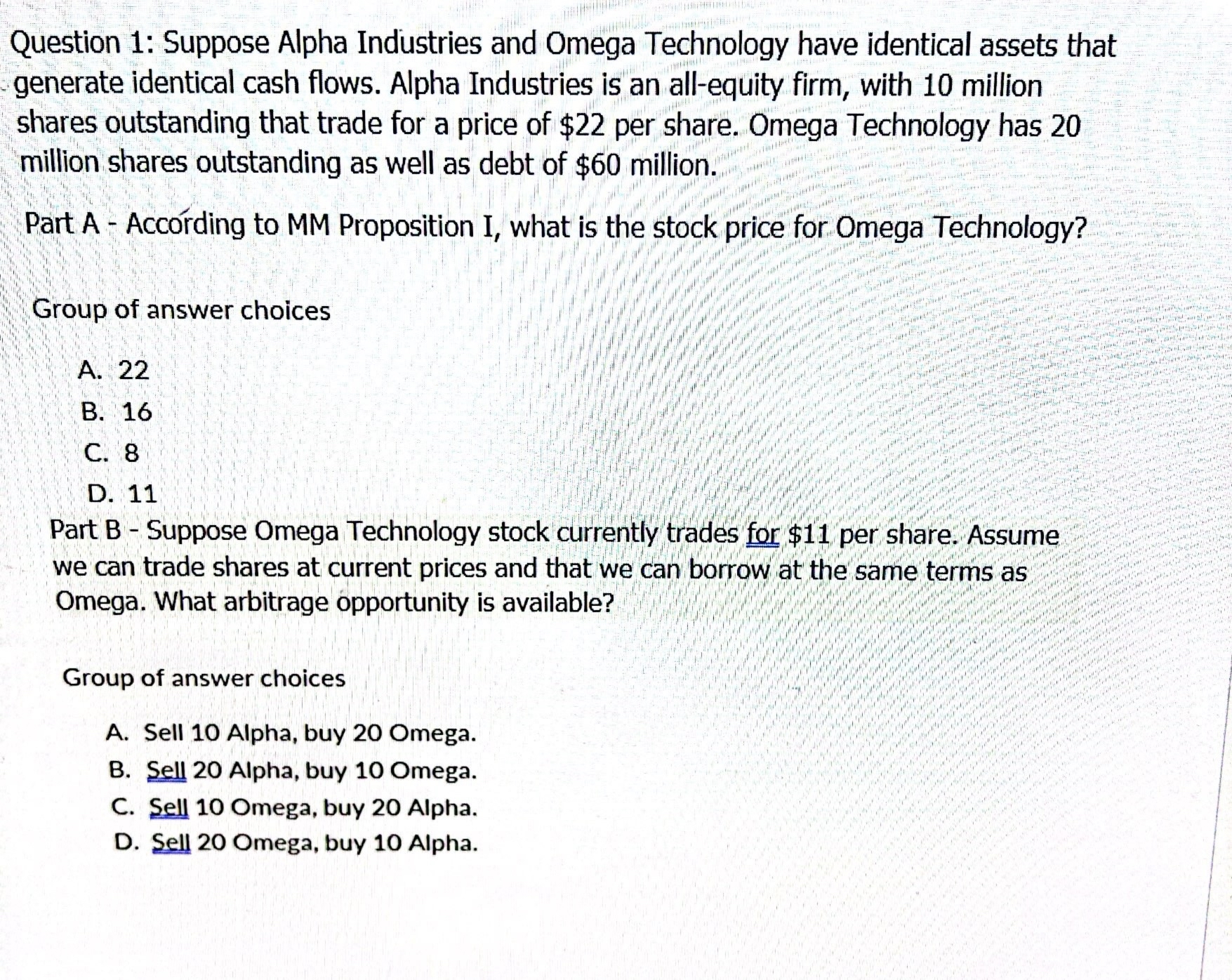 Solved Question 1: Suppose Alpha Industries and Omega | Chegg.com