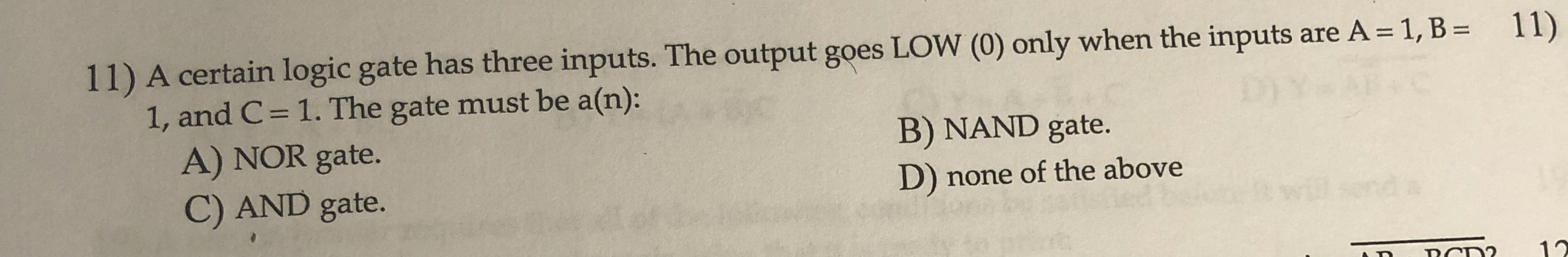 Solved A certain logic gate has three inputs. The output | Chegg.com