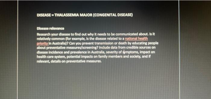 Solved Disease relevance Research your disease to find out | Chegg.com