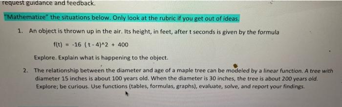 Solved "Mathematize" the situations below. Only look at the | Chegg.com
