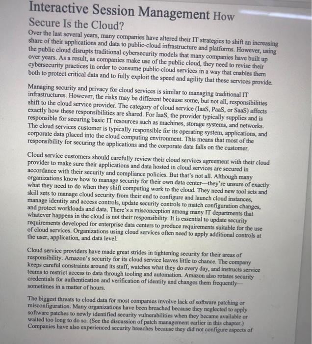 Solved Interactive Session Management How Secure Is the | Chegg.com