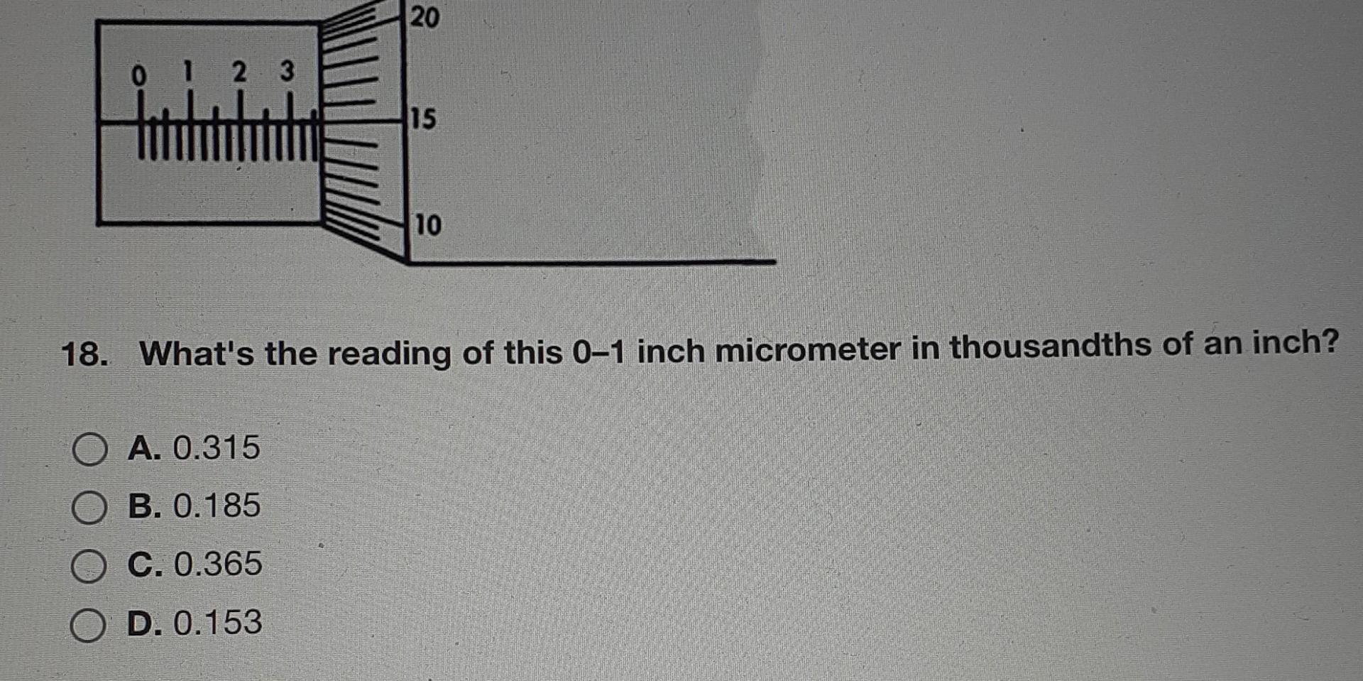 Solved 18. What's the reading of this 0−1 inch micrometer in | Chegg.com