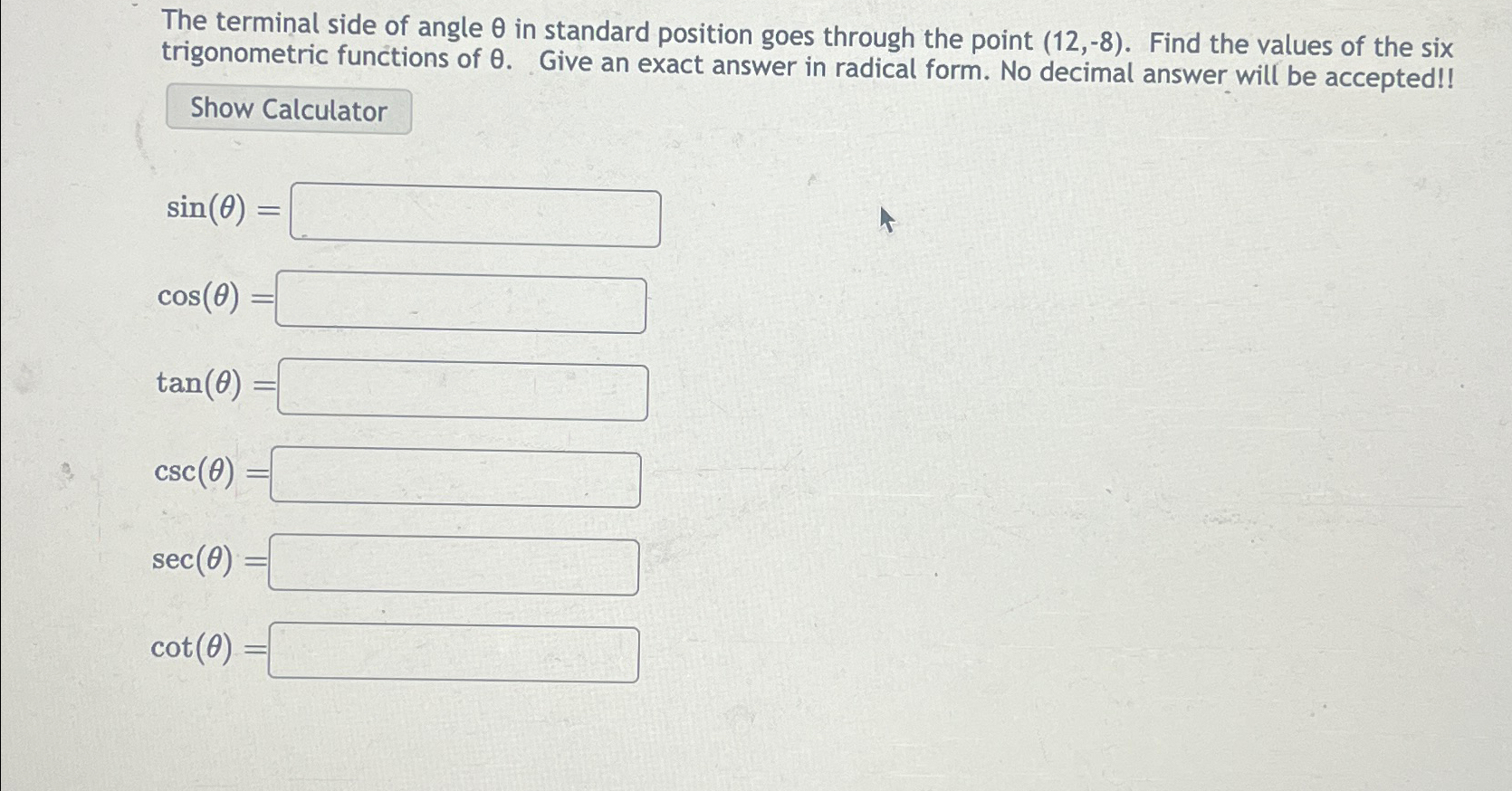 The terminal side of angle θ ﻿in standard position | Chegg.com