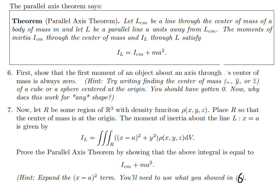 Solved The parallel axis theorem says: Theorem (Parallel | Chegg.com
