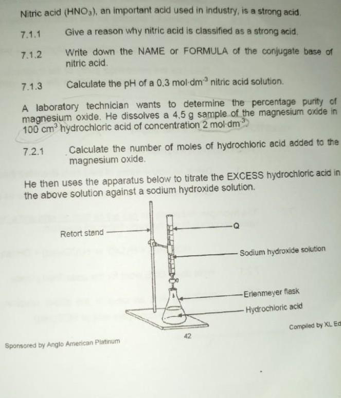 Solved Nitric acid (HNO3), an important acid used in | Chegg.com