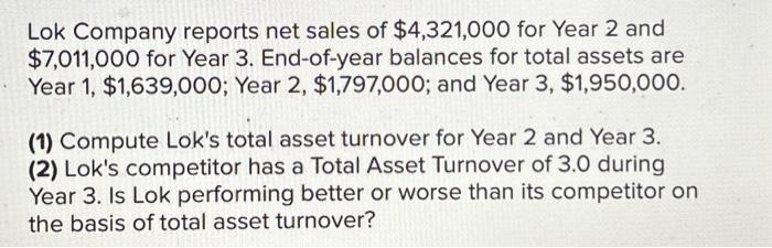 Solved Lok Company reports net sales of $4,321,000 for Year | Chegg.com