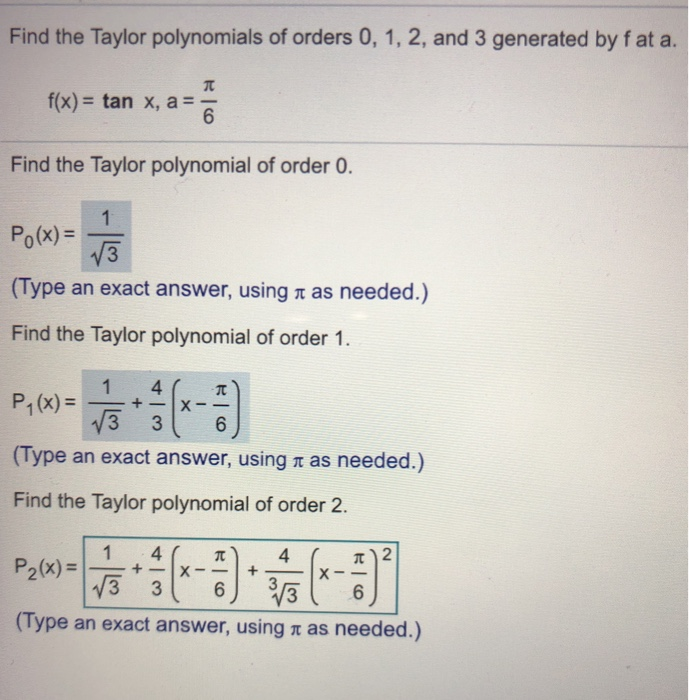 Solved Find the Taylor polynomials of orders 0, 1, 2, and 3 | Chegg.com