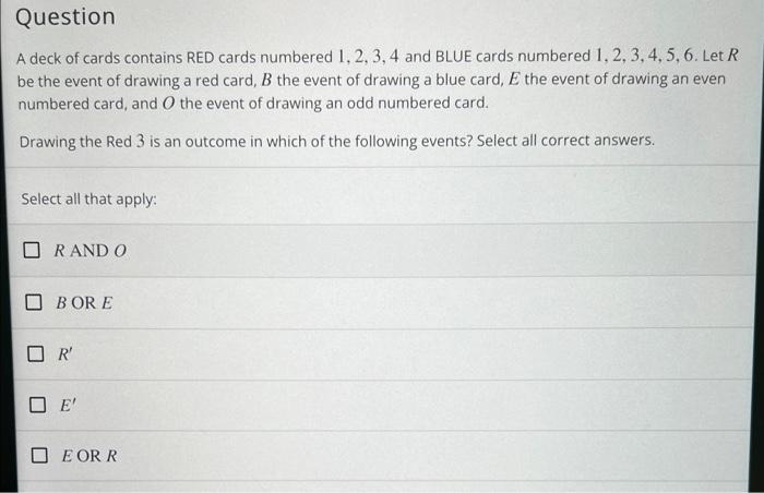 Solved A deck of cards contains RED cards numbered 1, 2,3,4 | Chegg.com