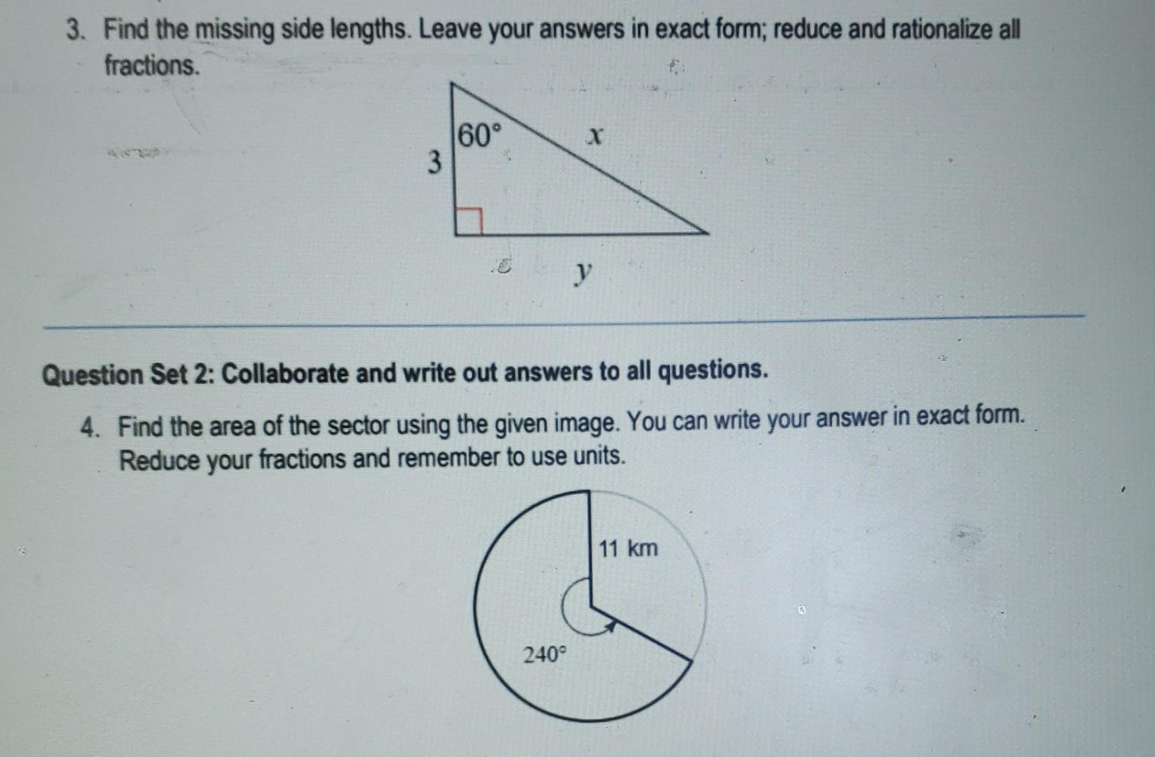 Solved 3. Find the missing side lengths. Leave your answers | Chegg.com