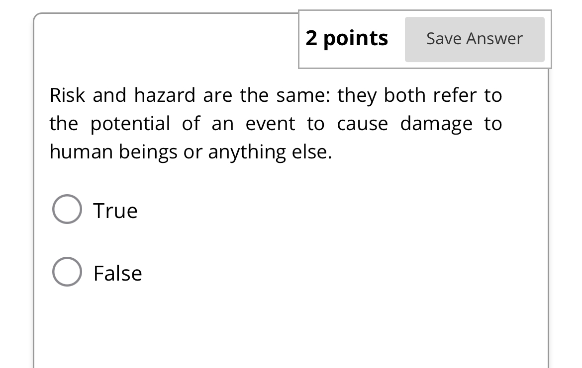 Solved 2 ﻿pointsRisk and hazard are the same: they both | Chegg.com