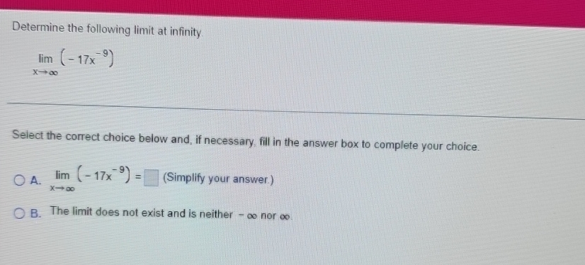 Solved Determine the following limit at | Chegg.com