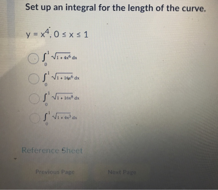 Solved Set up an integral for the length of the curve, y = | Chegg.com