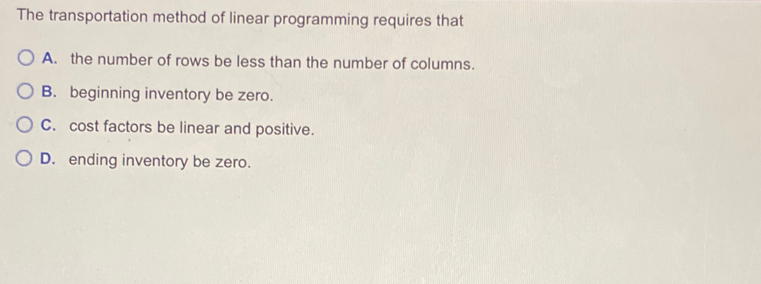 Solved The transportation method of linear programming | Chegg.com