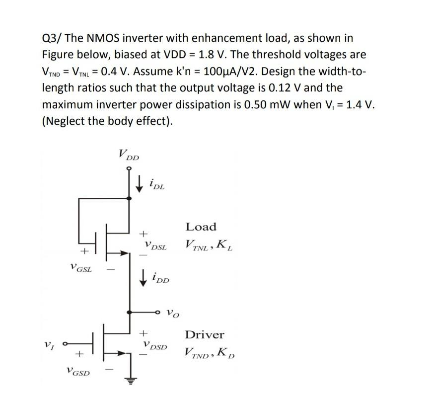 Solved Q3/ The NMOS inverter with enhancement load, as shown | Chegg.com