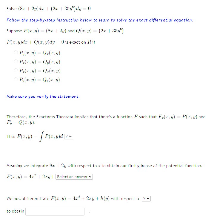 Solved Solve 8x 2y Dx 2x 35y6 Dy 0follow The Step By Step Chegg