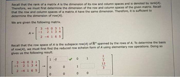 Solved Recall that the rank of a matrix A is the dimension | Chegg.com