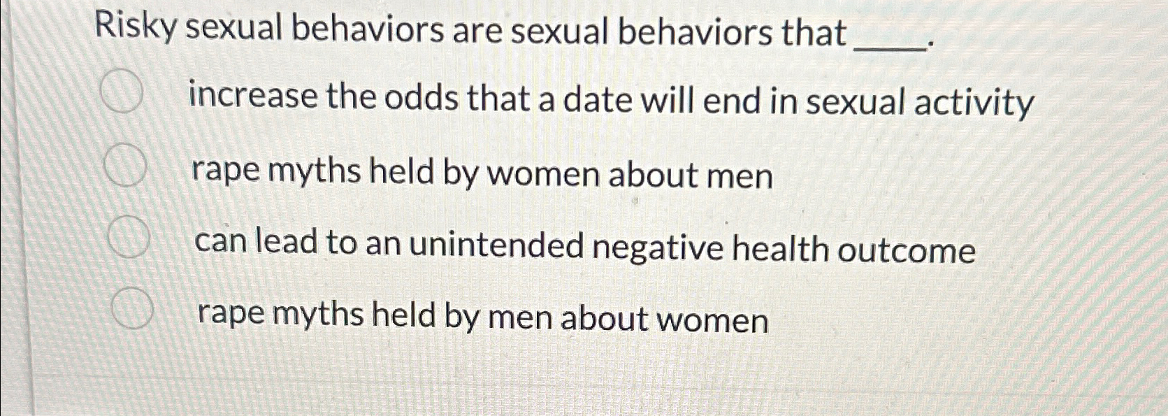 Solved Risky sexual behaviors are sexual behaviors that | Chegg.com