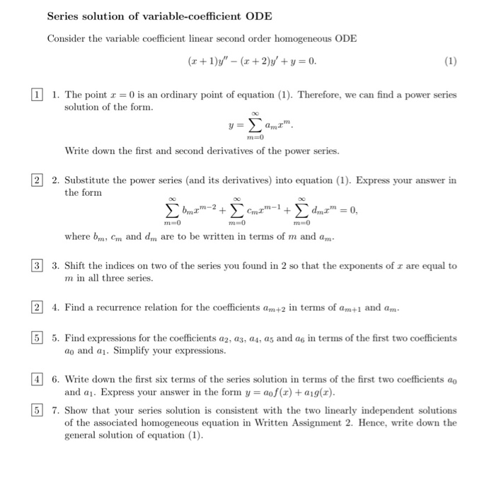 Solved Series solution of variable-coefficient ODE Consider | Chegg.com