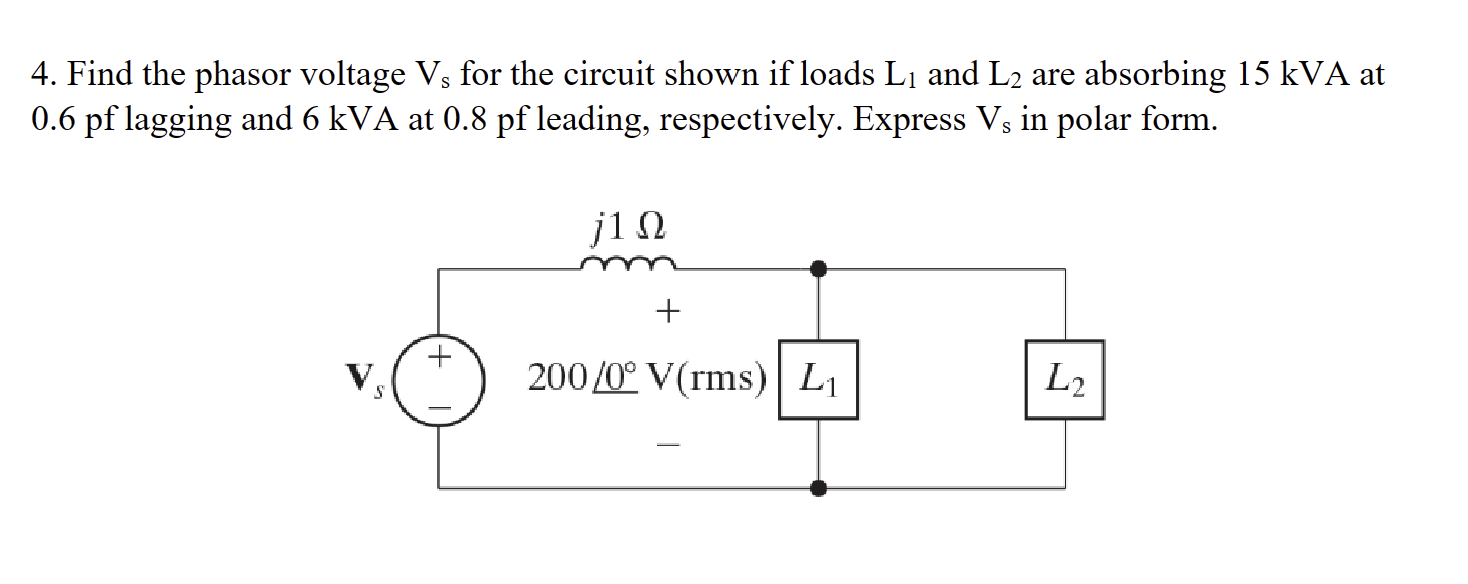 Solved Find the phasor voltage Vs ﻿for the circuit shown if | Chegg.com
