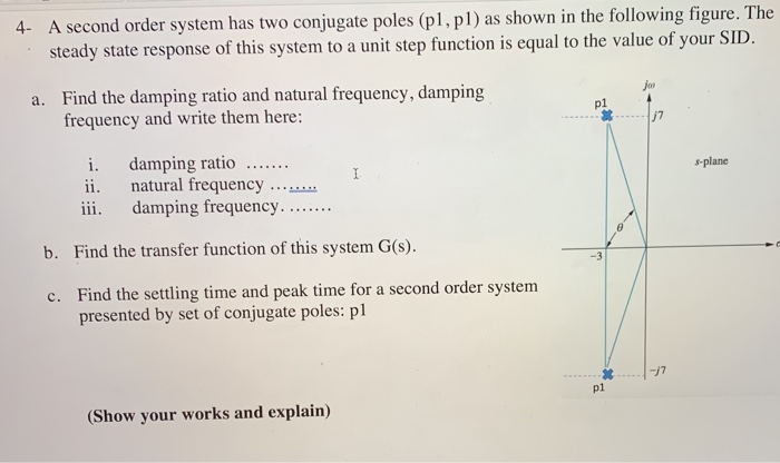 Solved 4- A second order system has two conjugate poles (pl, | Chegg.com