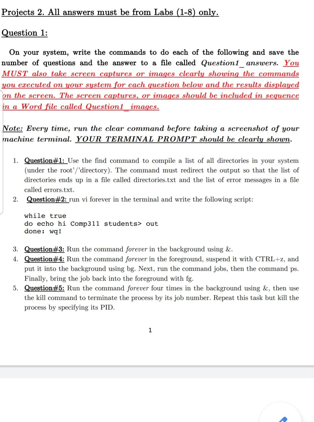Solved Question 1: On your system, write the commands to do | Chegg.com